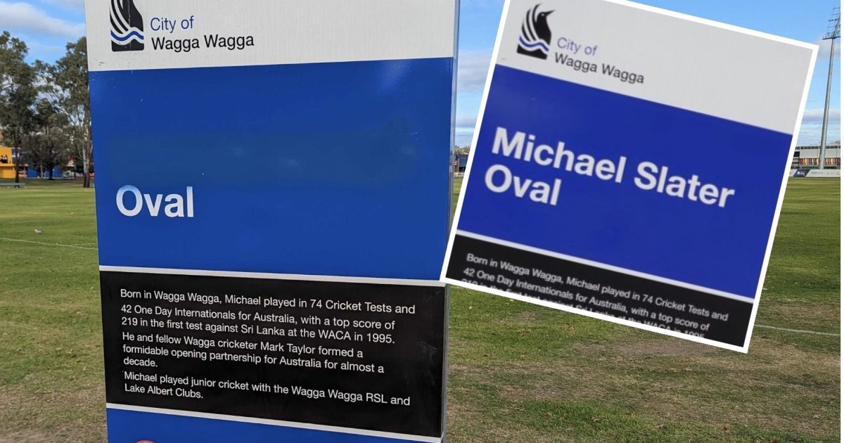 Michael Slater's name defaced on sporting oval signage | Region Riverina